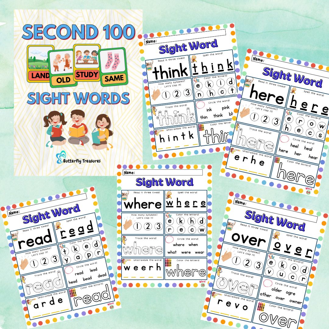 Second 100 Sight Words Workbook – Butterfly Treasures